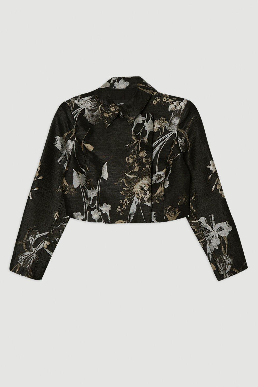 KAREN MILLEN Floral Jacquard Tailored Jacket in Black | endource