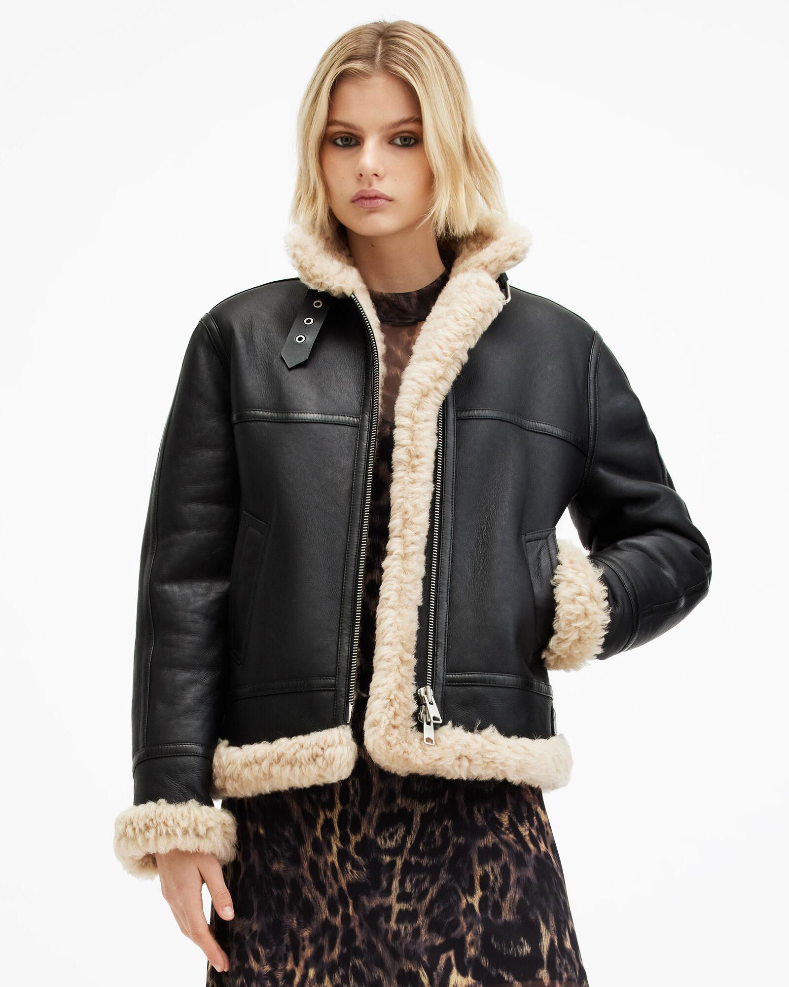 ALLSAINTS Lorel Shearling Flying Jacket in Black | endource