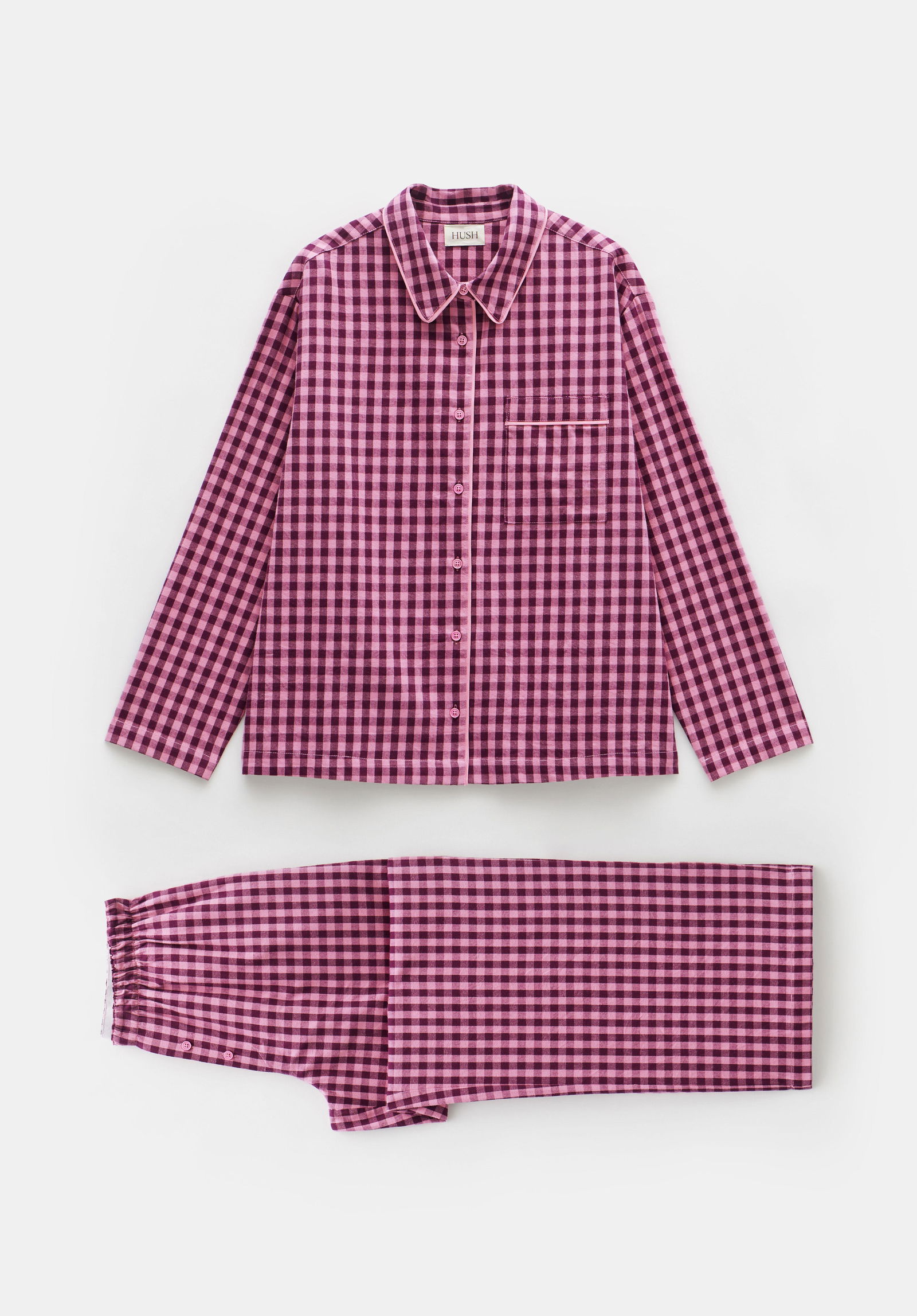 HUSH Luella Cotton Viscose Gingham Pyjamas in Pink Gingham | endource