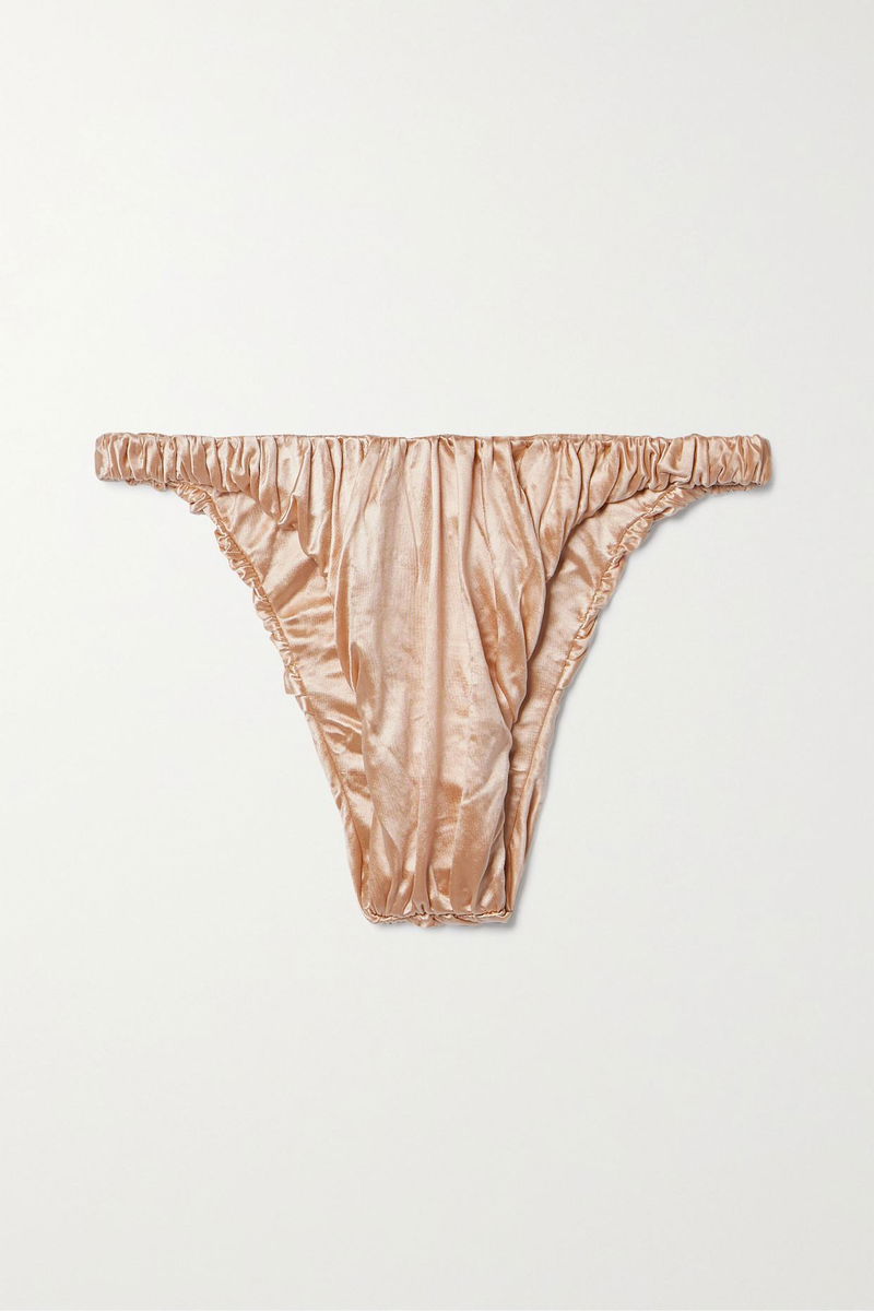 ISA BOULDER Jessie Ruched Metallic Stretch-Satin Bikini Briefs in ...
