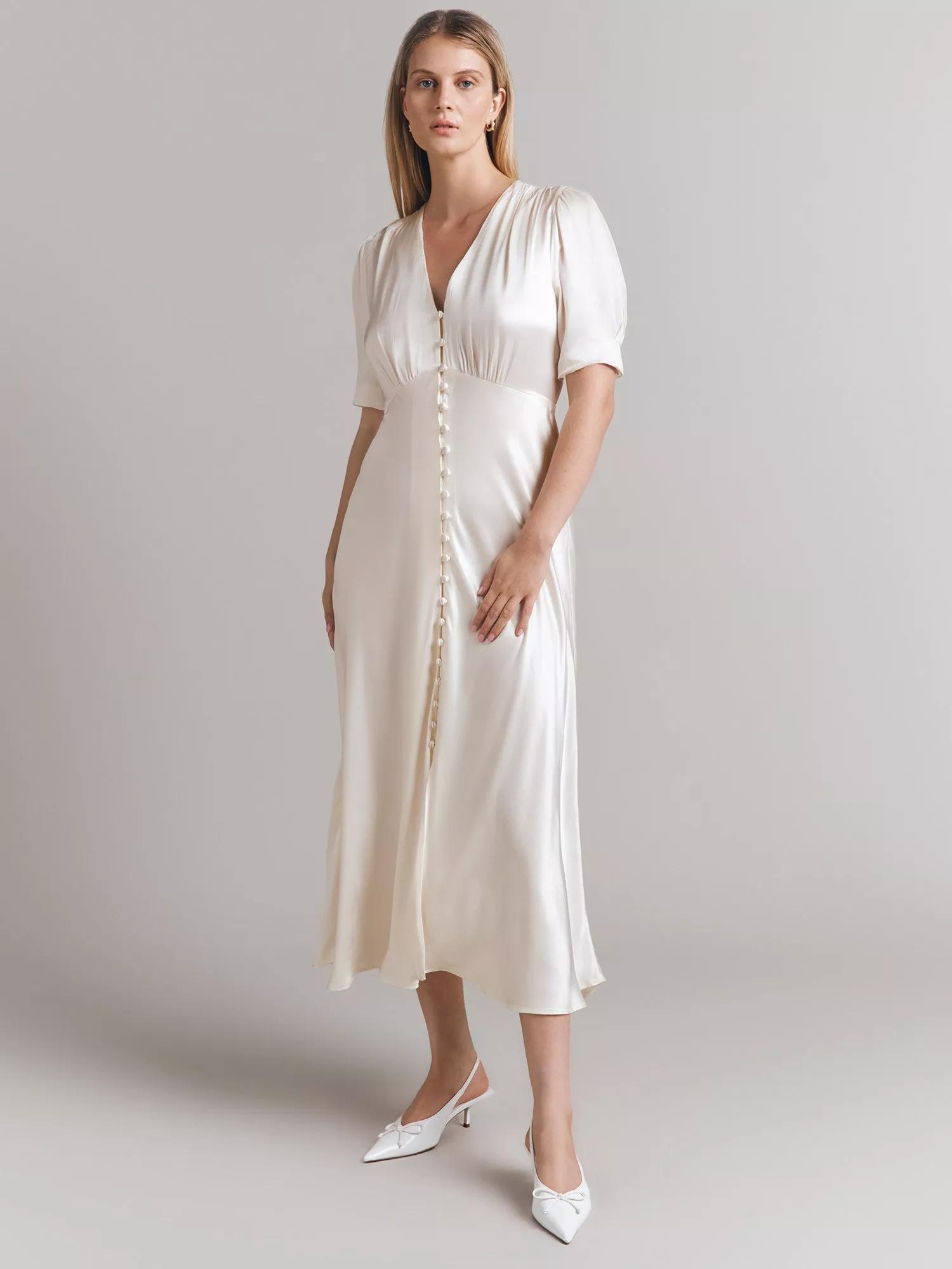 GHOST Madison Satin Dress in Ivory | endource