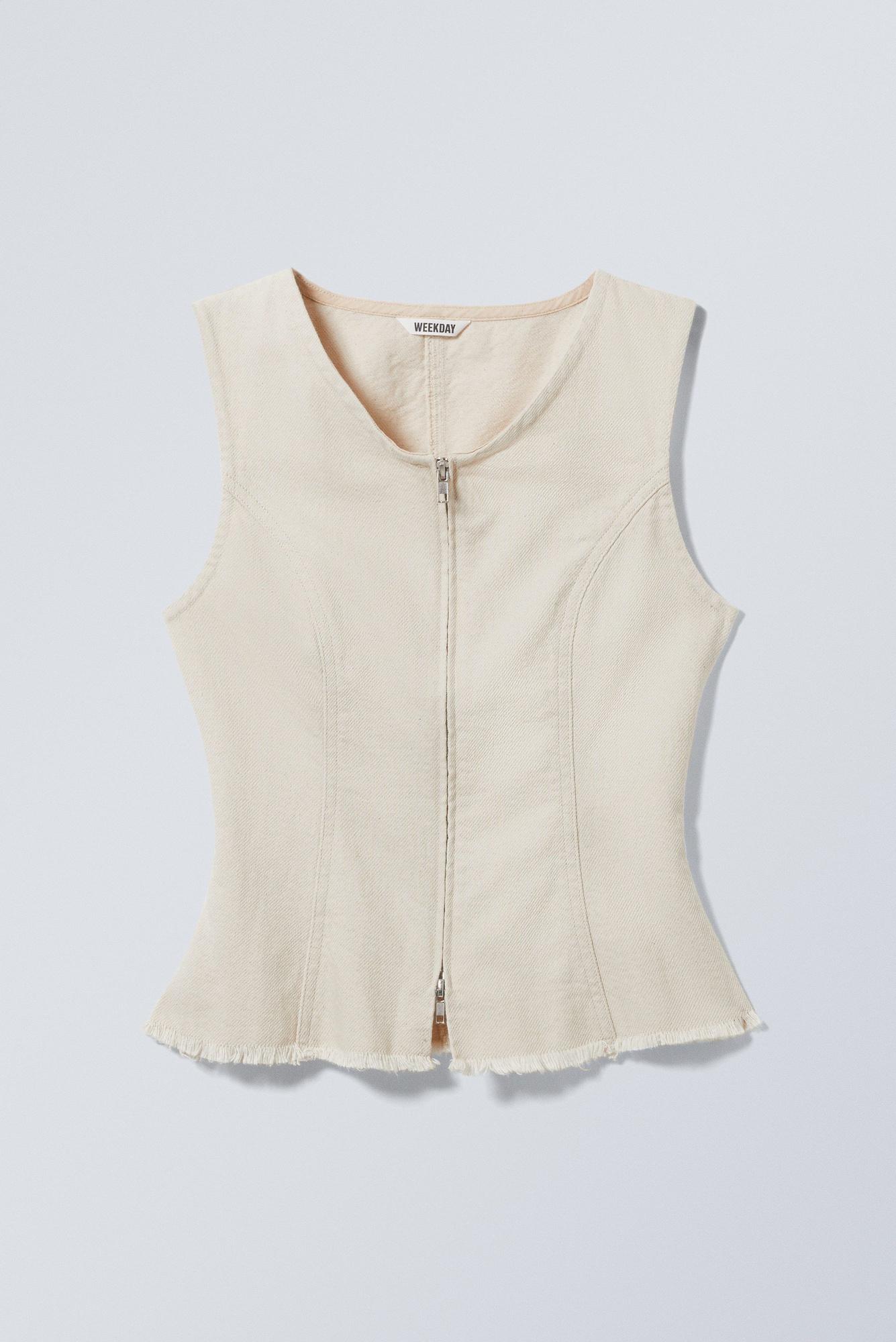 WEEKDAY Sleeveless Cotton Zip Top in Light Beige | endource