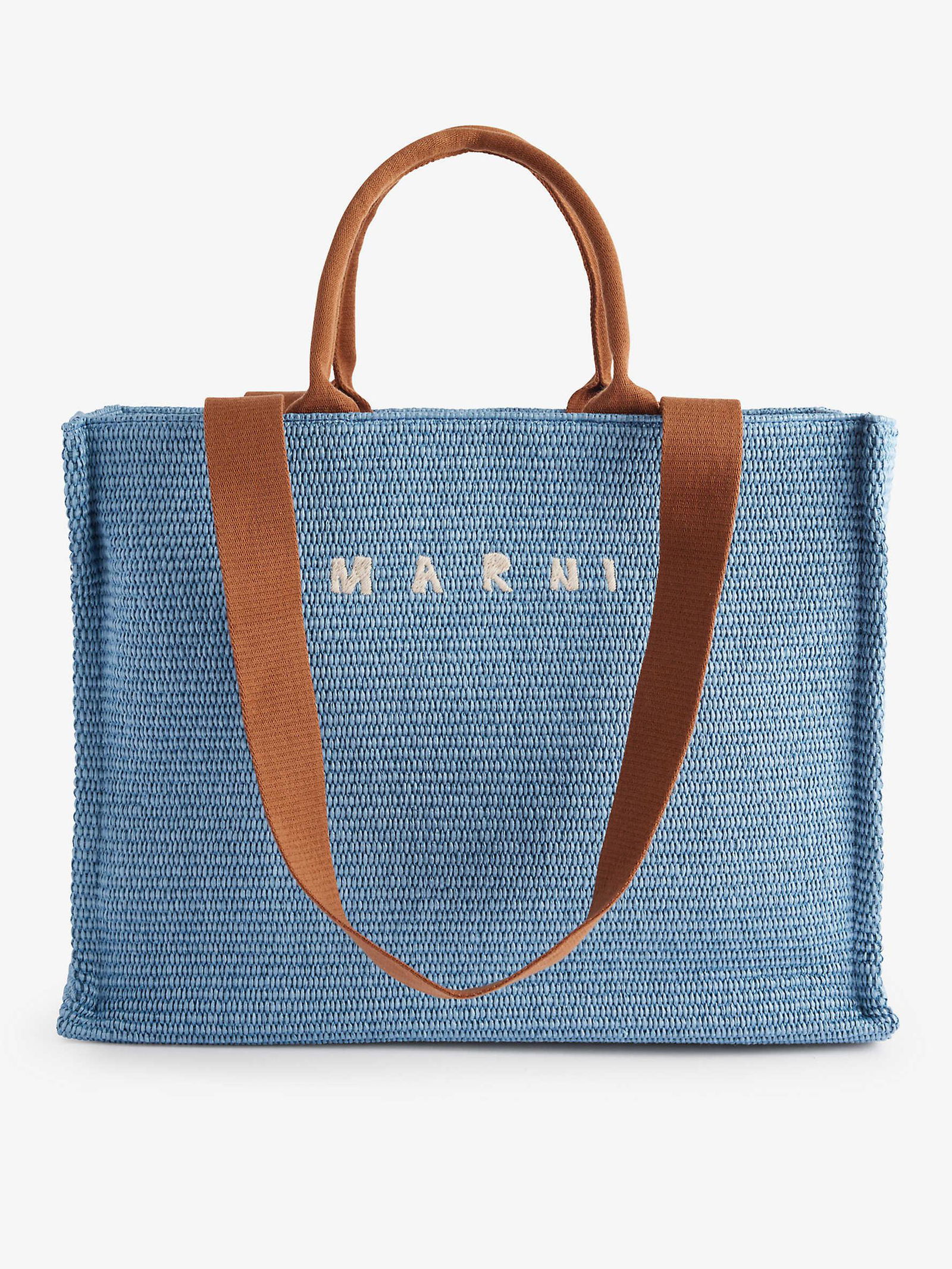 MARNI Logo-Pattern Large Cotton-Blend Tote Bag in Opal/moca | Endource