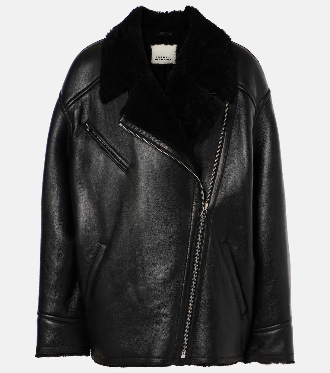 ISABEL MARANT Adelina Shearling-Lined Leather Coat in Black | Endource