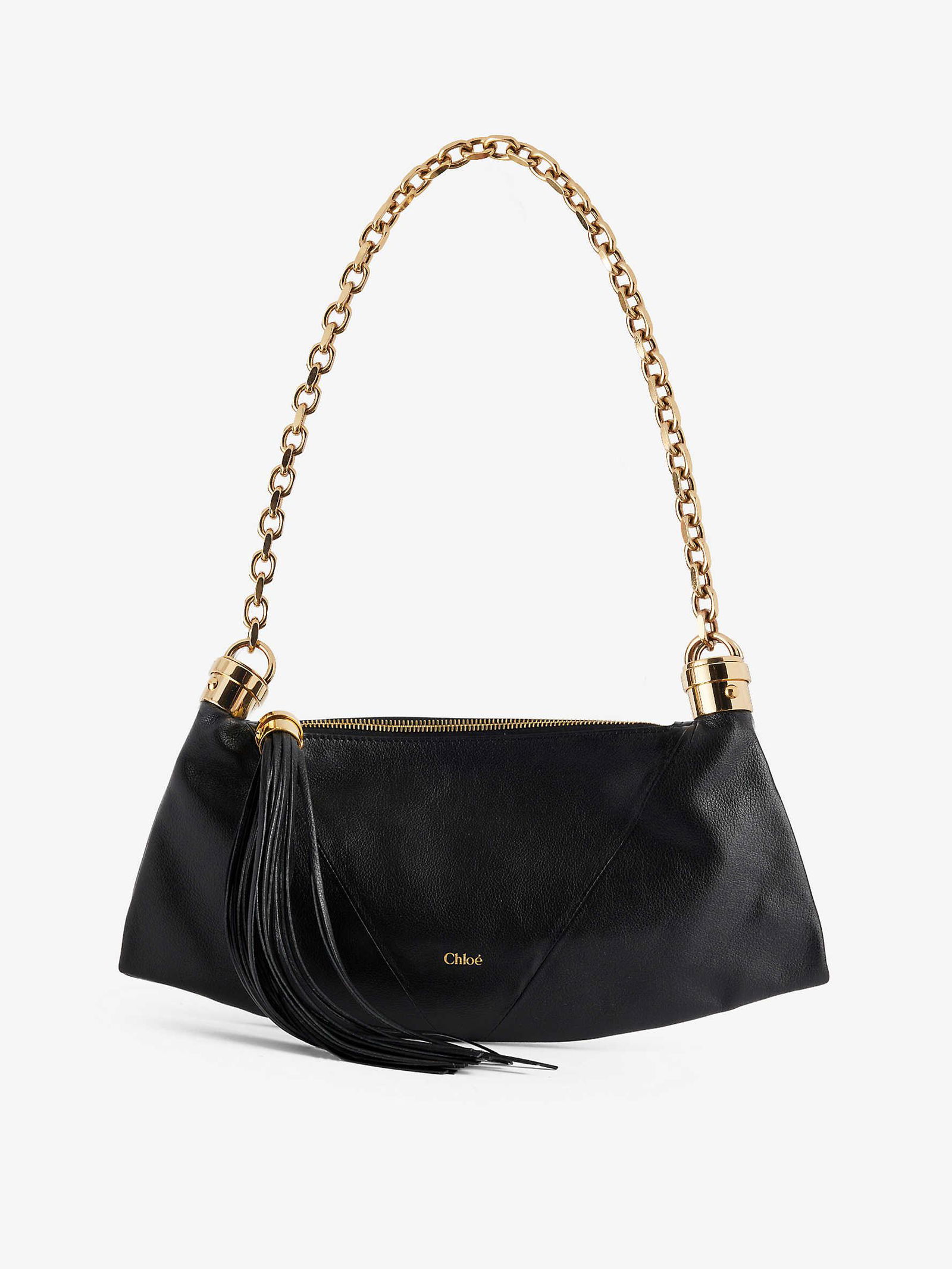 CHLOÉ Foulard Tassel Leather Shoulder Bag in BLACK | endource