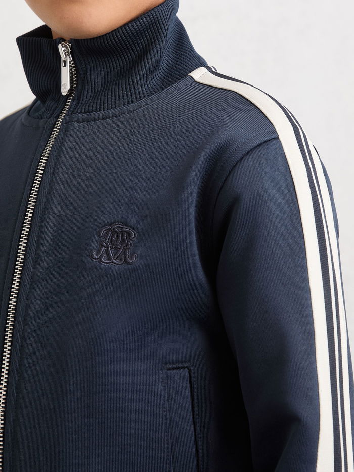 REISS 3-9 Yrs Monogram Side-Stripe Track Jacket In Navy Blue | endource