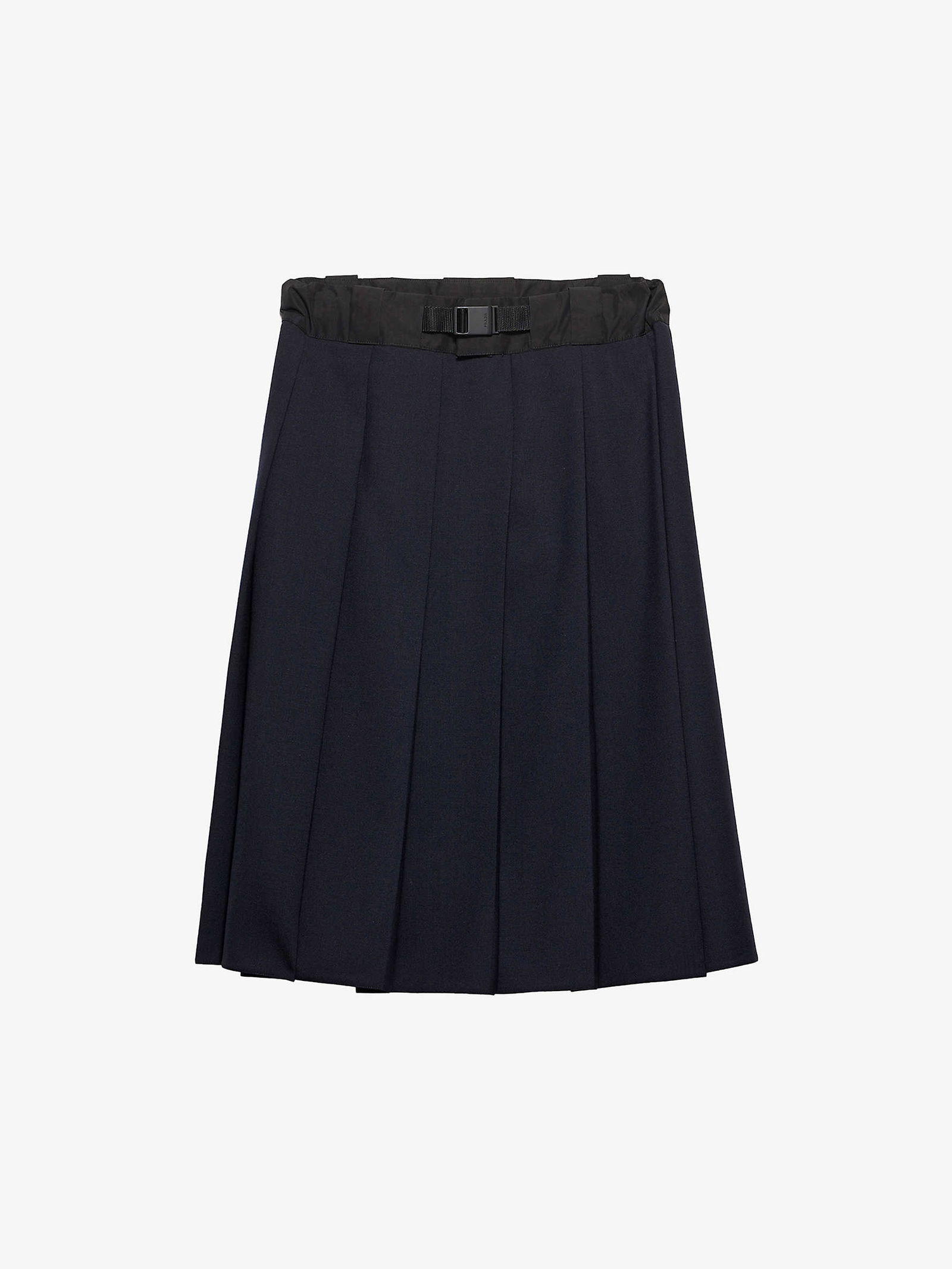 PRADA Shell-Panel Belted Wool Midi Skirt | endource