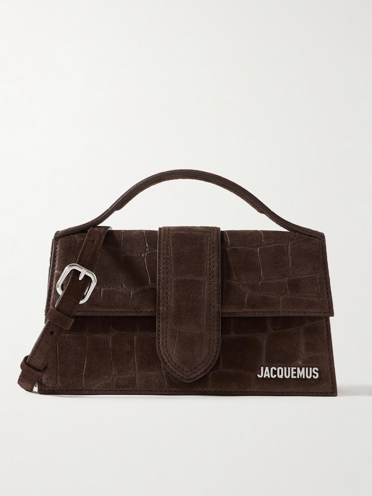 JACQUEMUS The Bambino Large Croc-Effect Suede Tote in Brown | endource