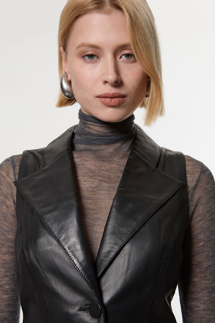 KAREN MILLEN Leather Tailored Collared Waistcoat | endource