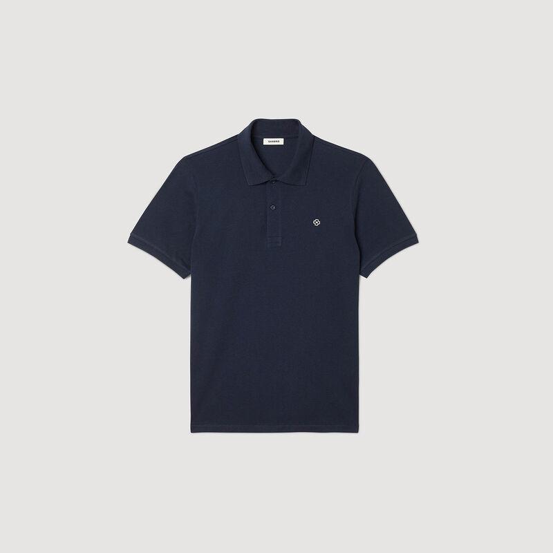 SANDRO Polo Shirt With Square Cross Patch in Navy Blue | endource