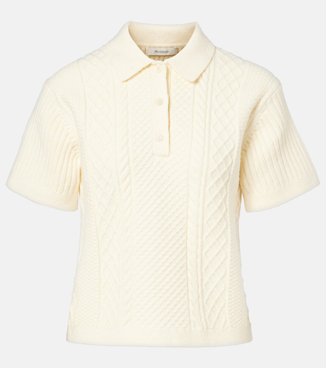 JW ANDERSON Cable-knit Wool And Cotton-blend Polo Shirt | endource