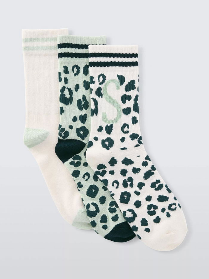 JOHN LEWIS Animal Print Alphabet Ankle Socks, S, Pack Of 3, Green ...
