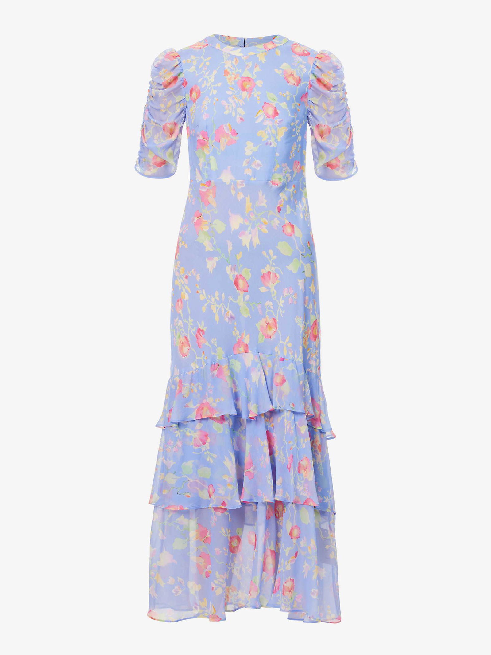 RIXO Evelyn Ruffled Floral Crepe Maxi Dress in Waterblossom Provence | Endource