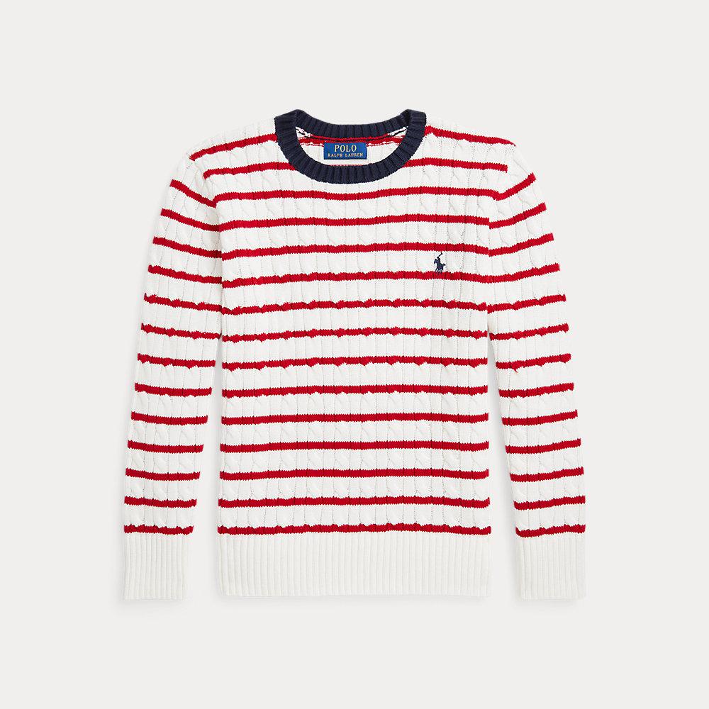 RALPH LAUREN Striped Cable-Knit Cotton Jumper | endource
