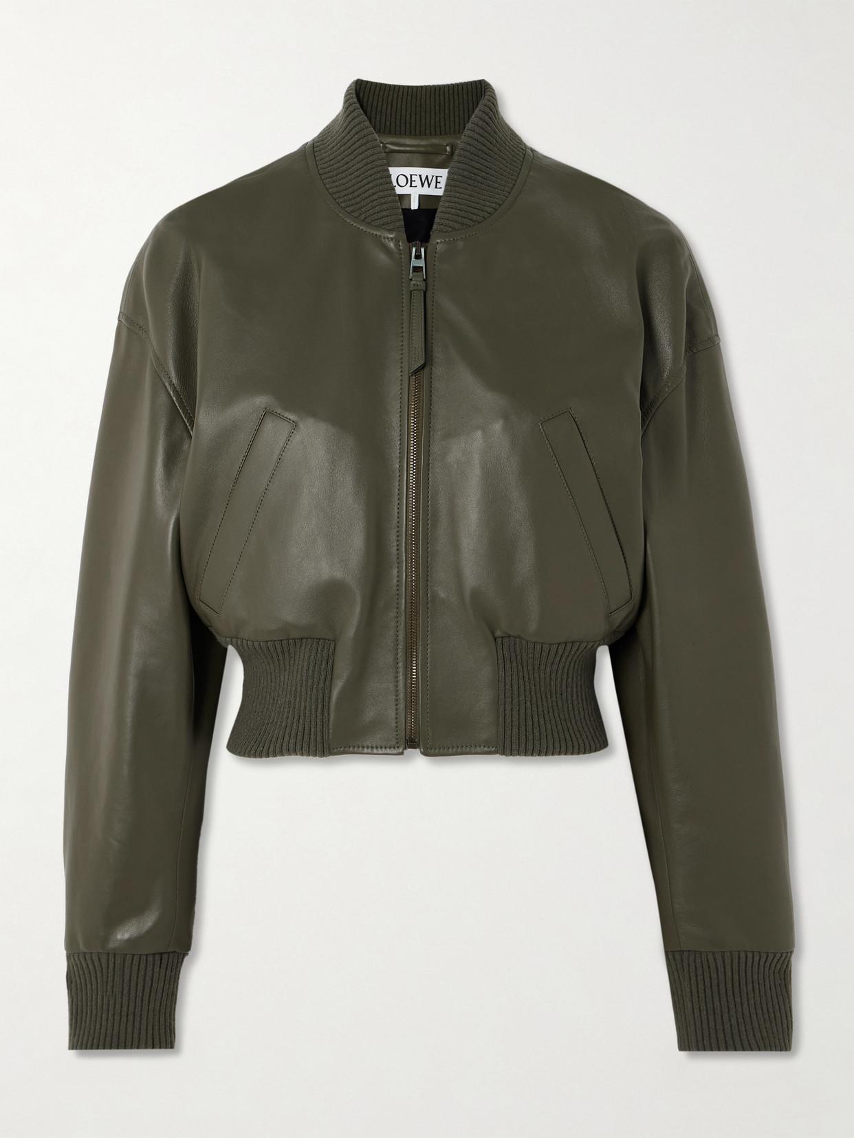 LOEWE Cropped Leather Bomber Jacket | endource