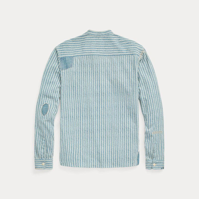 RALPH LAUREN RRL Repaired Linen-Cotton Popover Shirt in Blue | Endource