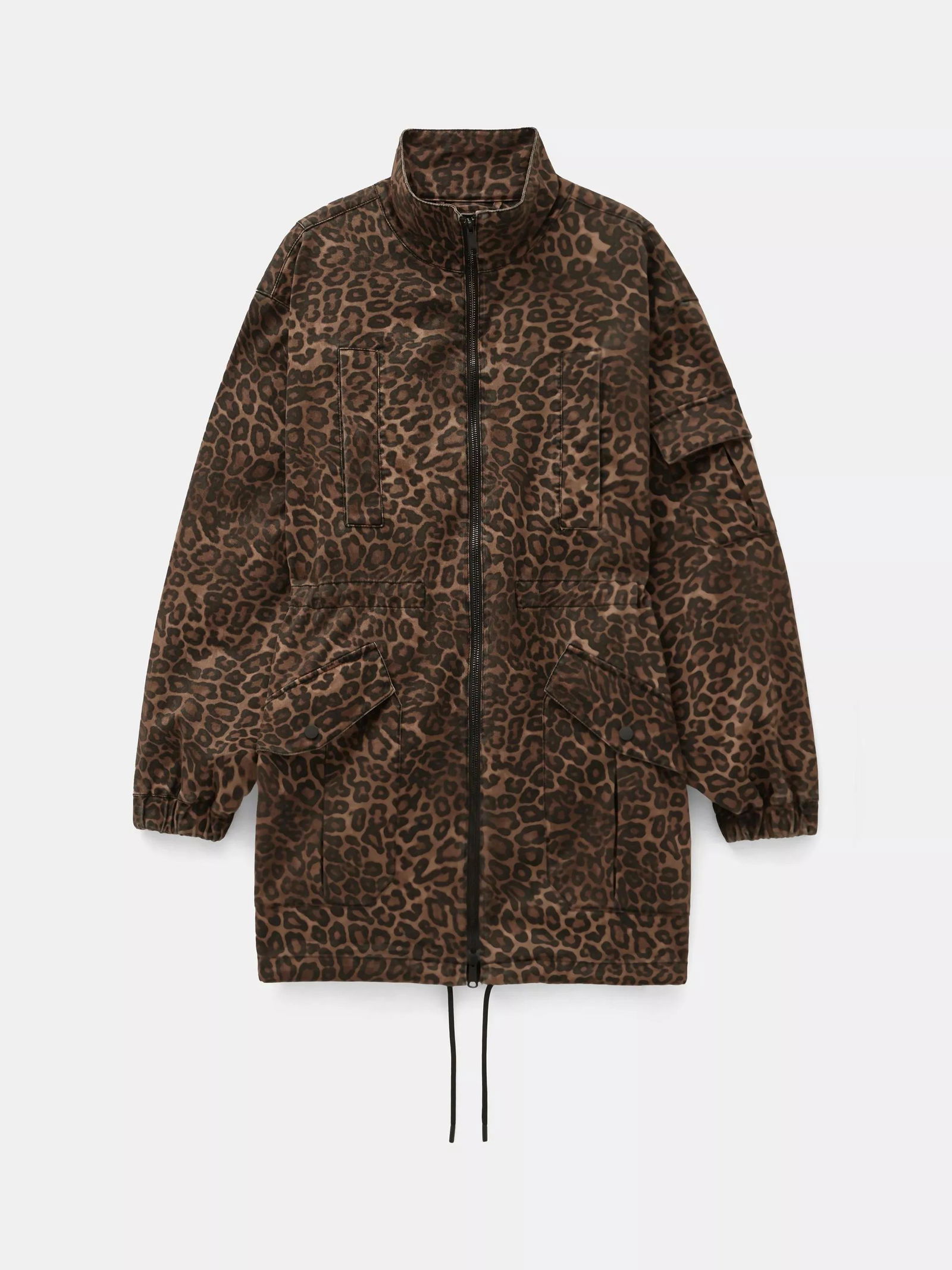 HUSH Utility Leopard Print Parka Coat in Brown/Multi | endource