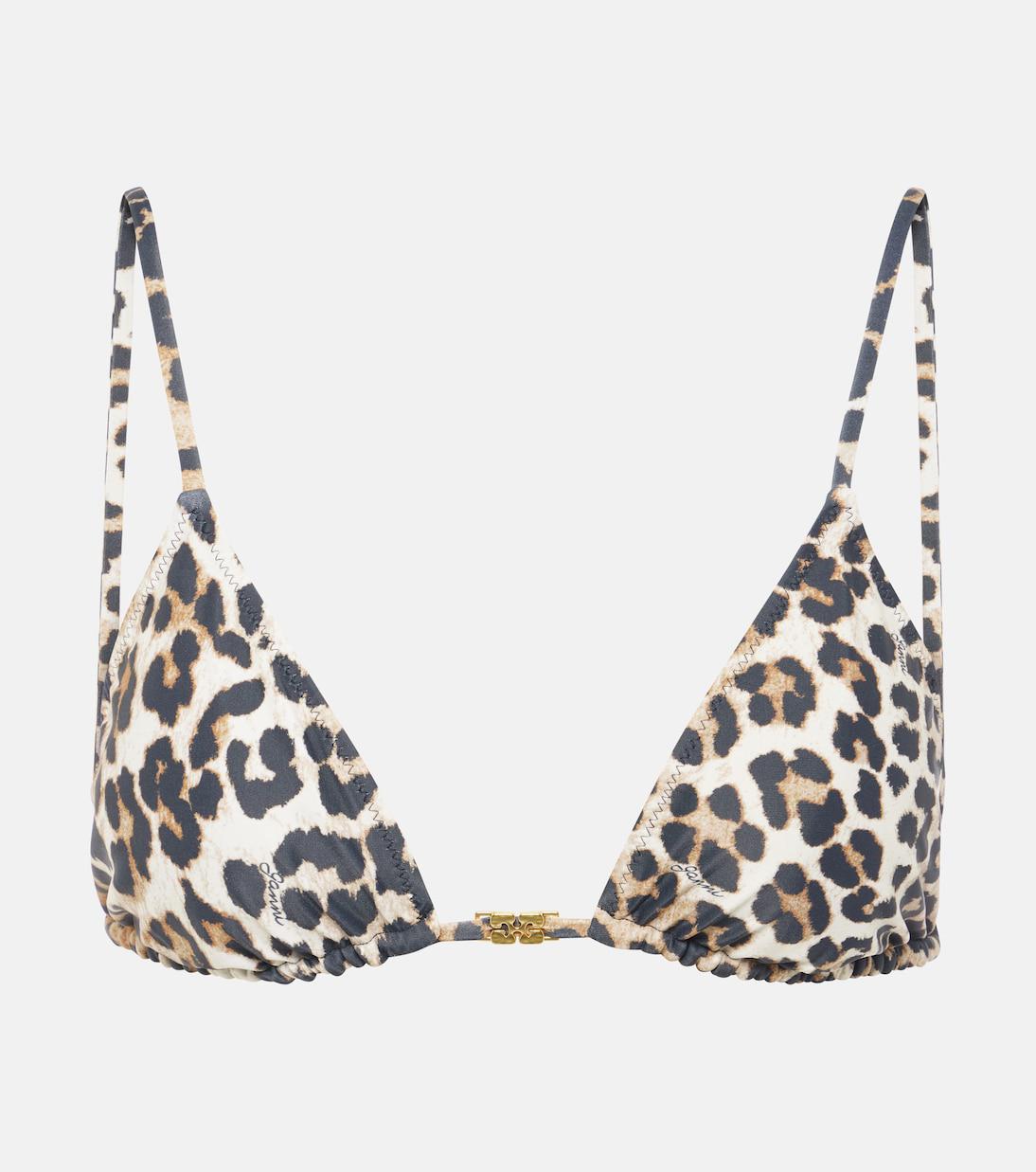 GANNI Leopard-Print Triangle Bikini Top in Multicoloured | Endource