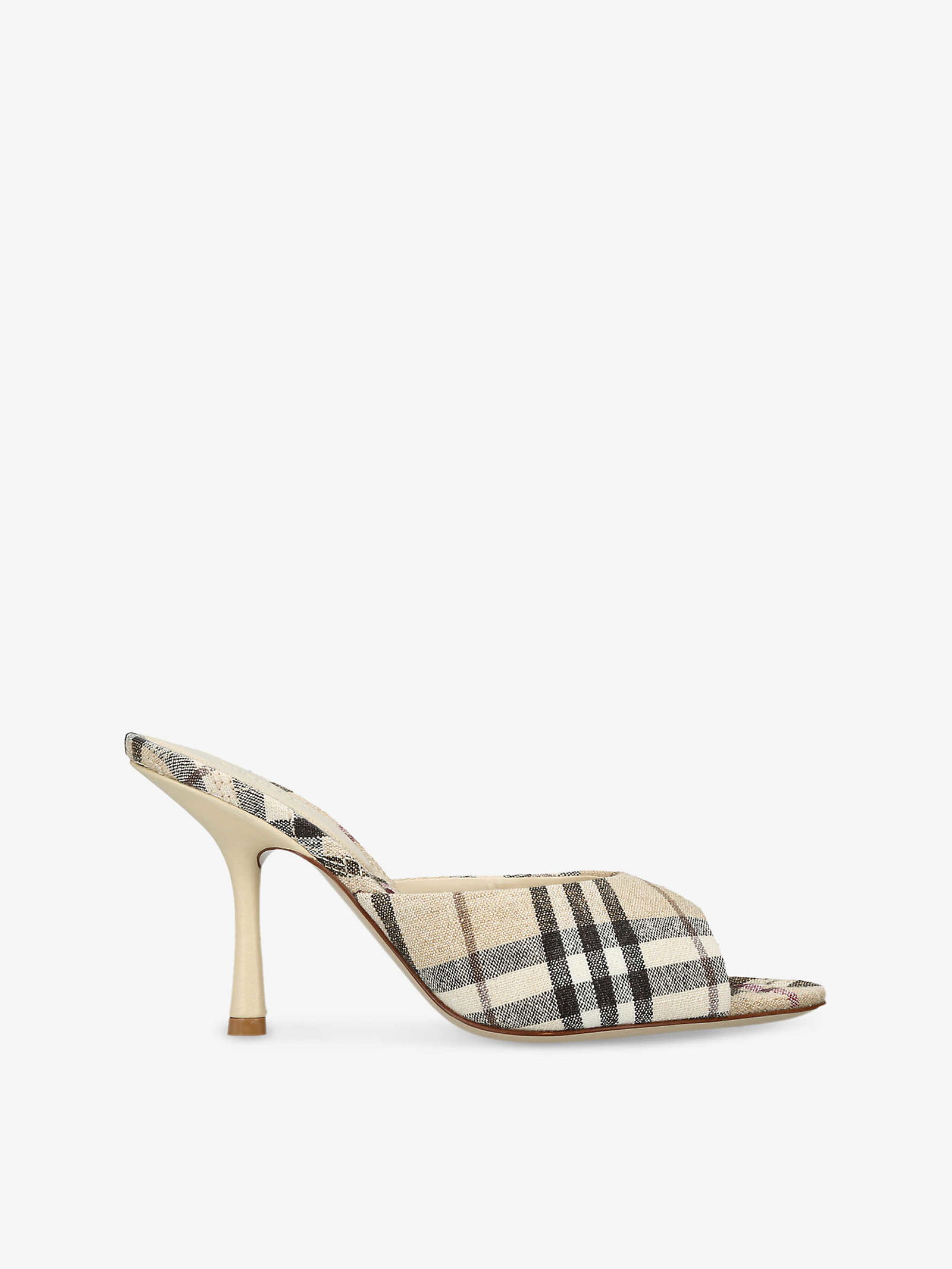 BURBERRY Check Mews Linen-Blend High-Heel Mules in BEIGE COMB | endource