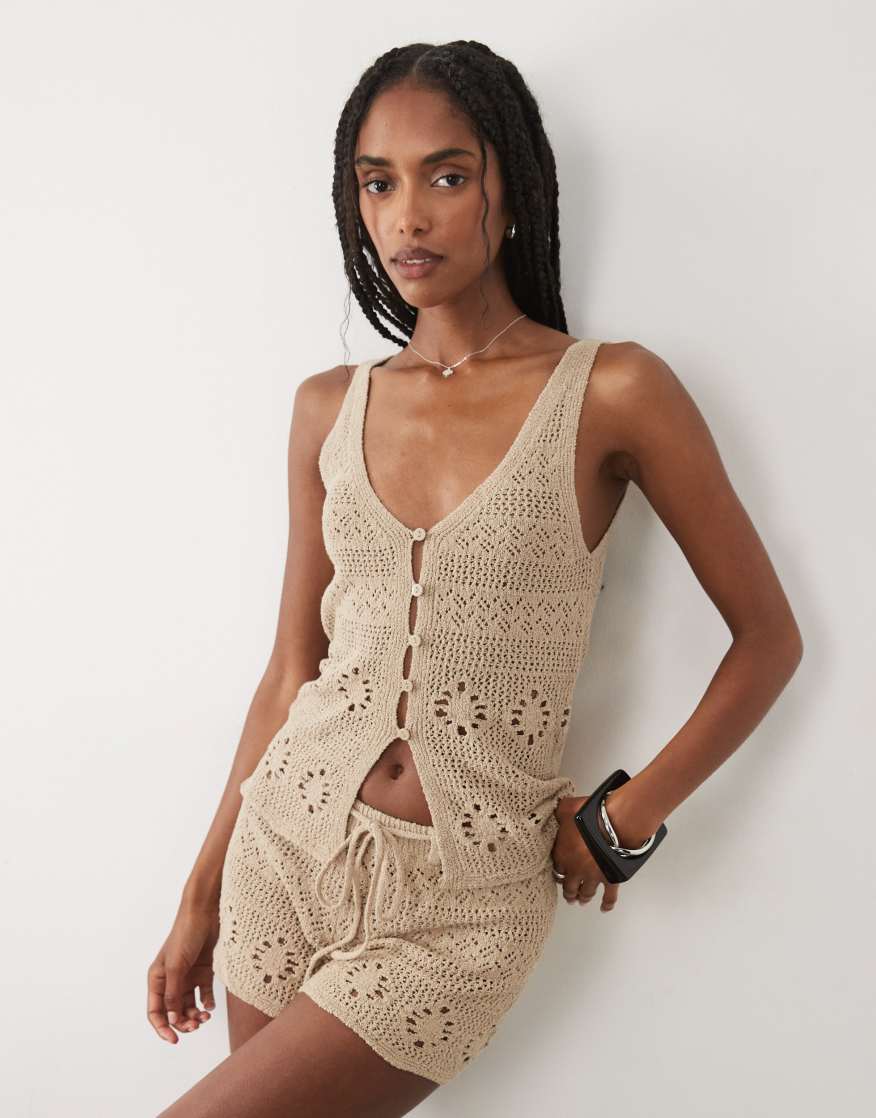 MANGO Casito Knit Button Front Sleeveless Top In Beige - Part Of A Set ...
