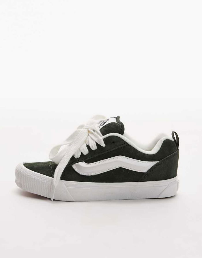 VANS Knu Skool Pig Suede Trainers In Dark Olive Green | endource