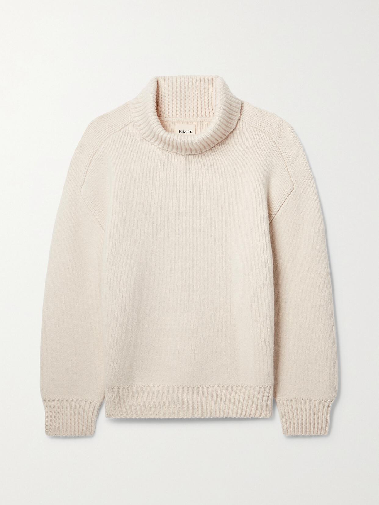 KHAITE Landen Oversized Brushed Cashmere Turtleneck Sweater | endource
