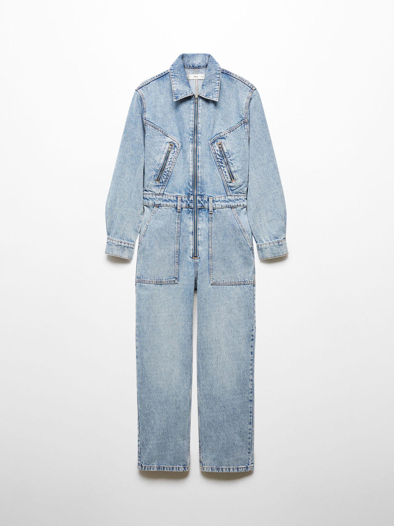 MANGO Patty Denim Zipper Jumpsuit in Open Blue | endource