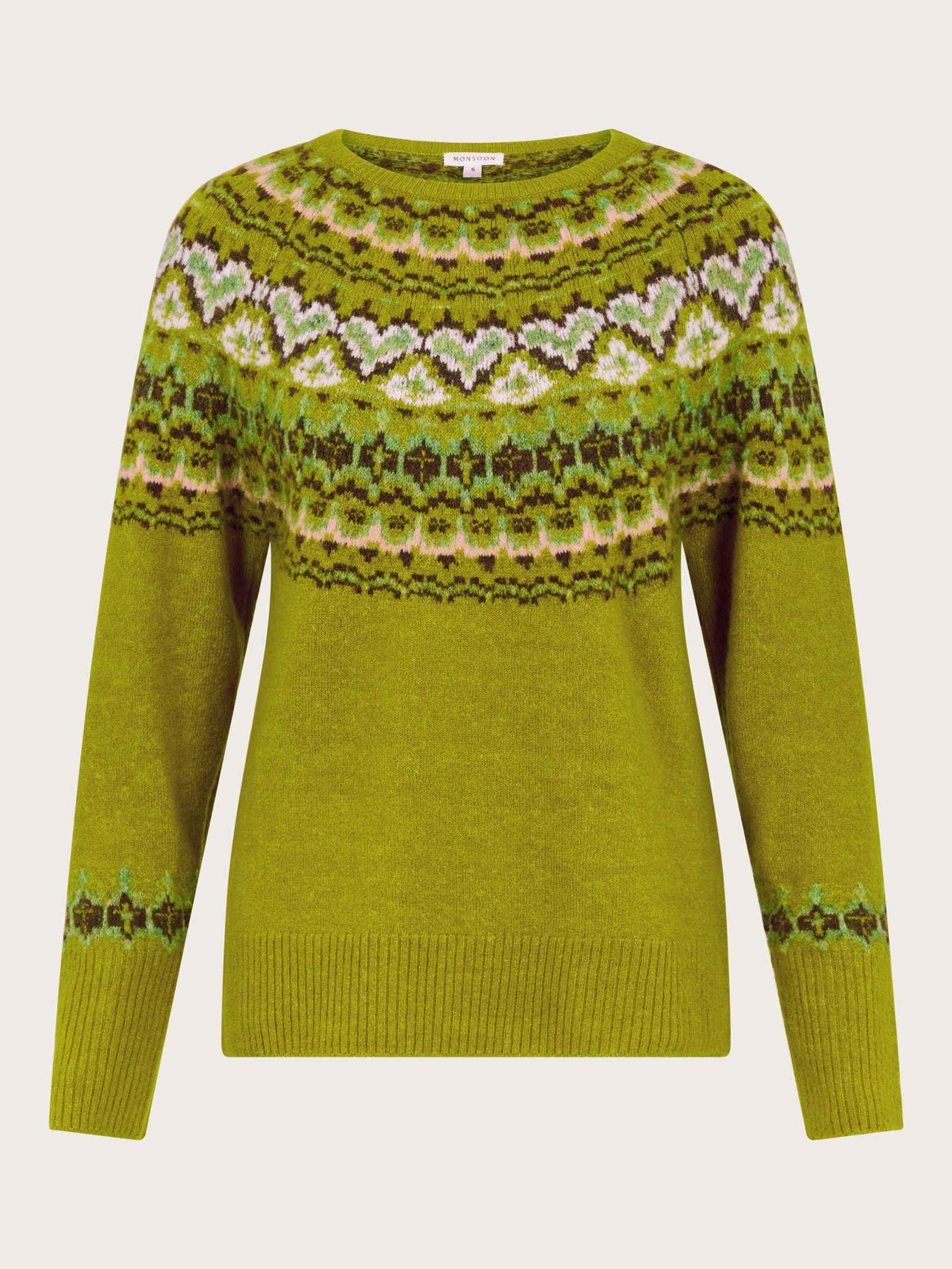 Monsoon Fern Fair Isle Wool Blend Jumper in Pink | endource