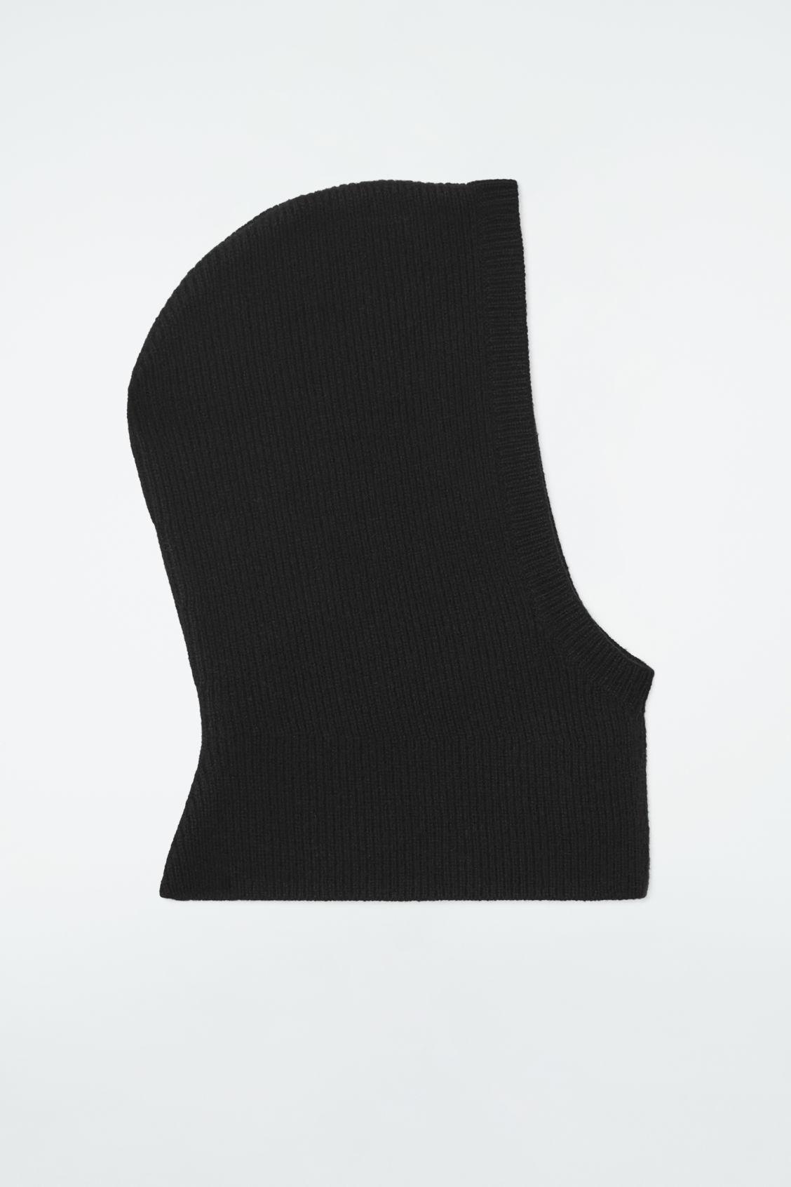 COS Ribbed Wool-Cashmere Balaclava in BLACK | endource