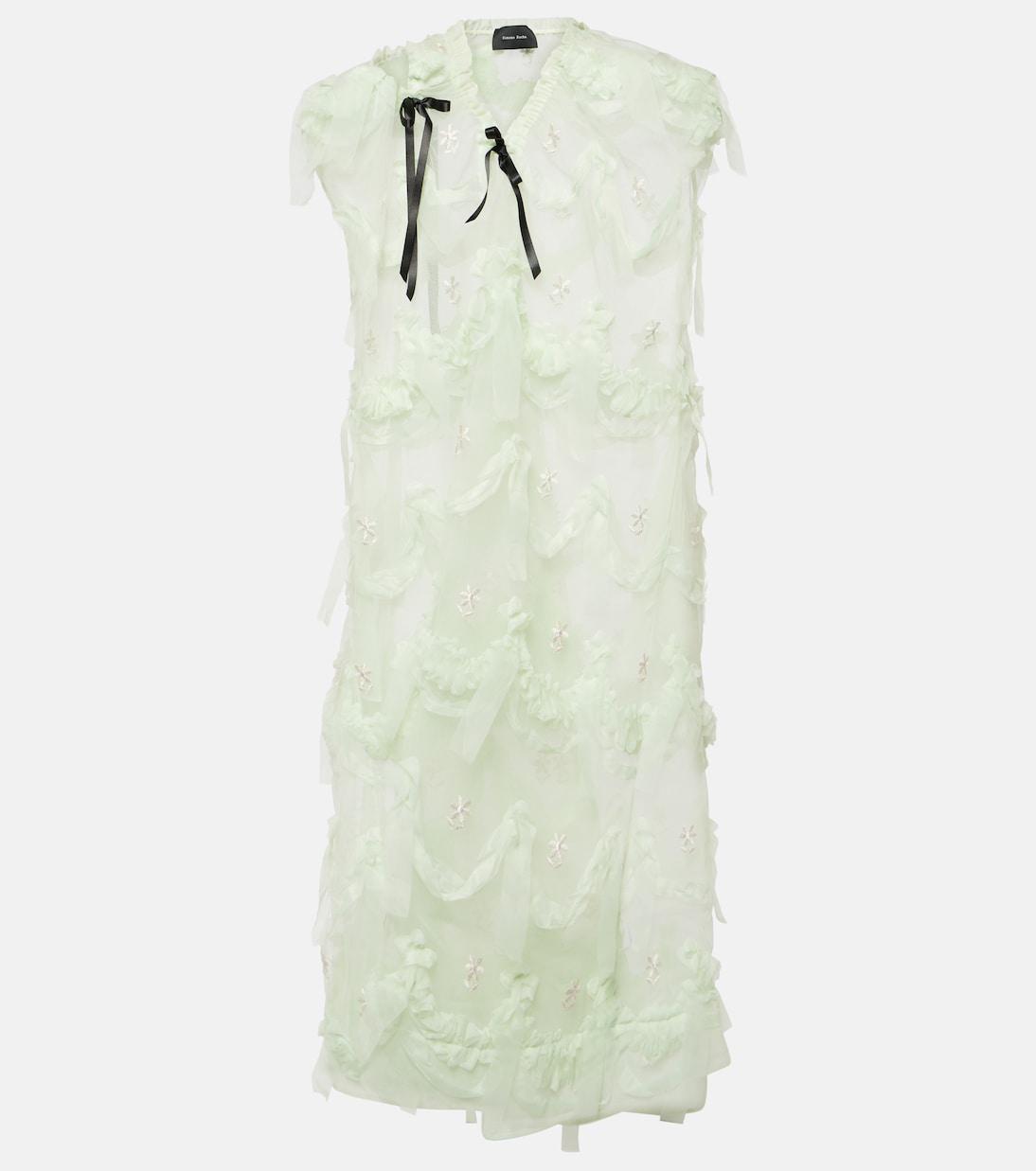 SIMONE ROCHA Embroidered Tulle Midi Dress in Green | endource