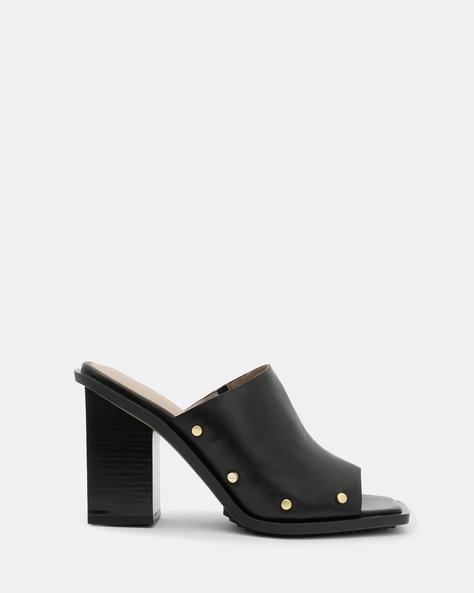 ALLSAINTS Kelly Block Heel Leather Mules in Black | endource