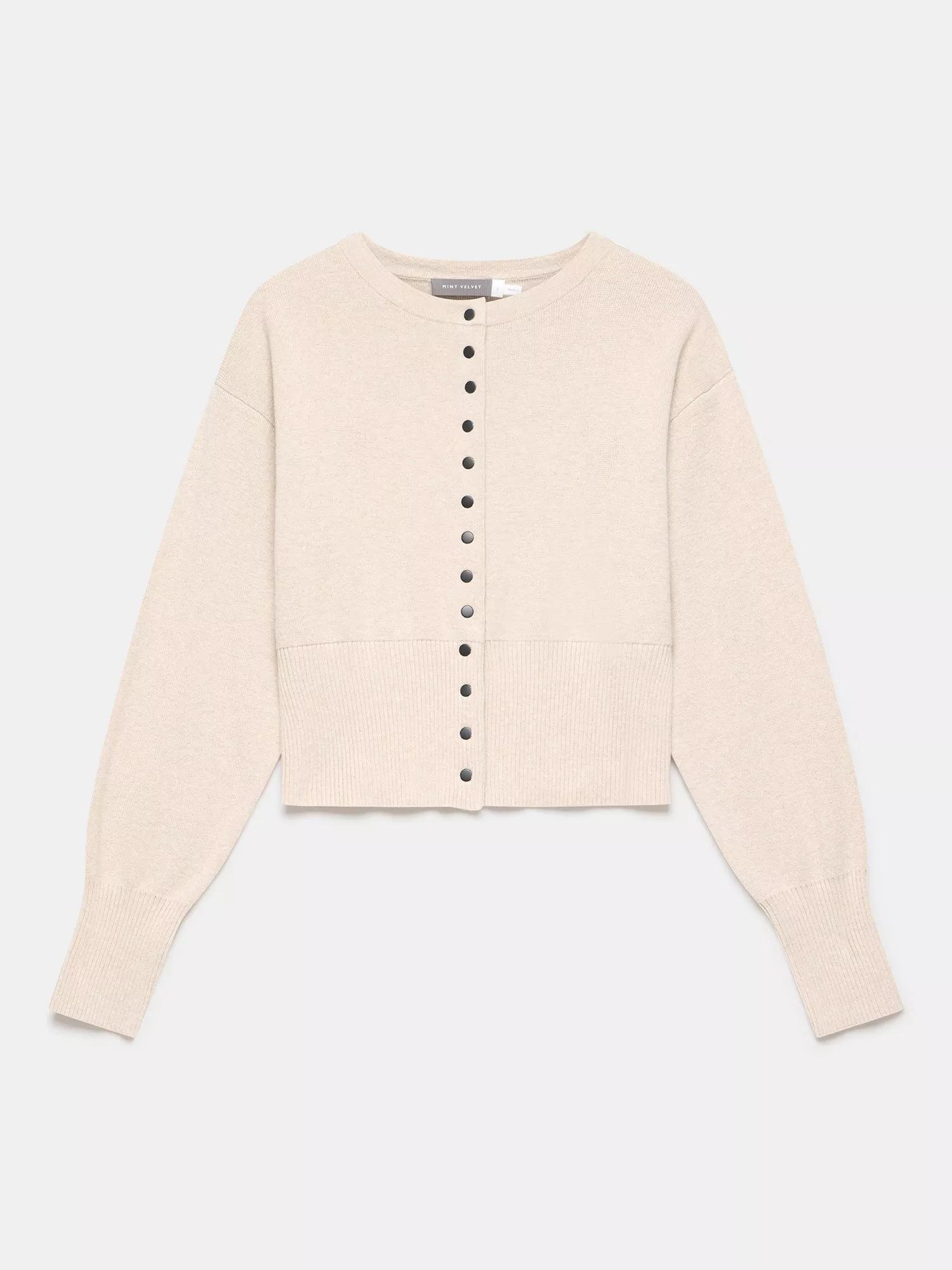MINT VELVET Popper Cropped Cardigan in Cream | endource
