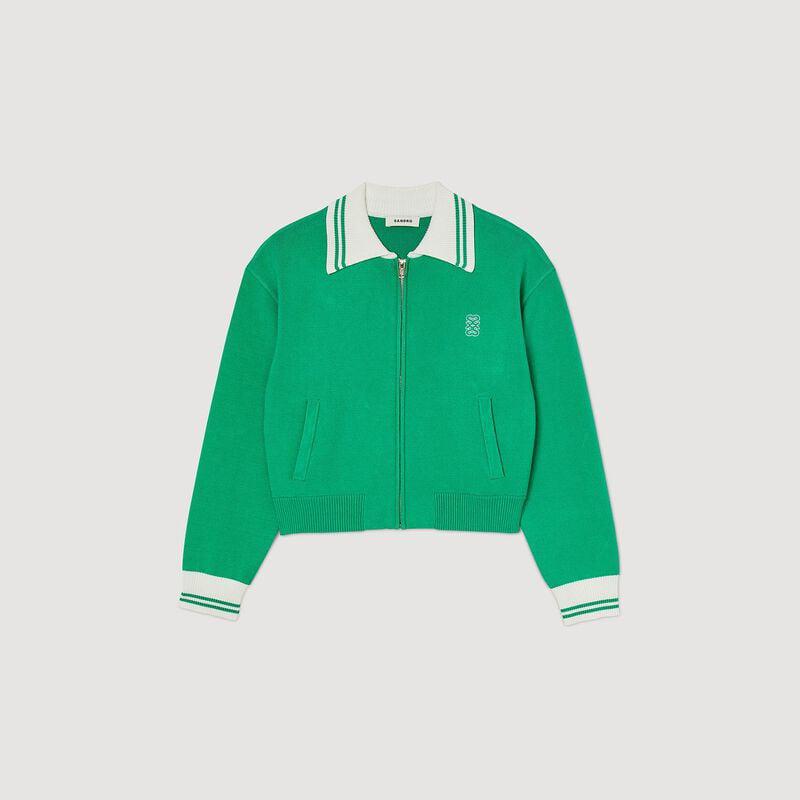 SANDRO Zip-Up Varsity Cardigan in Green | endource