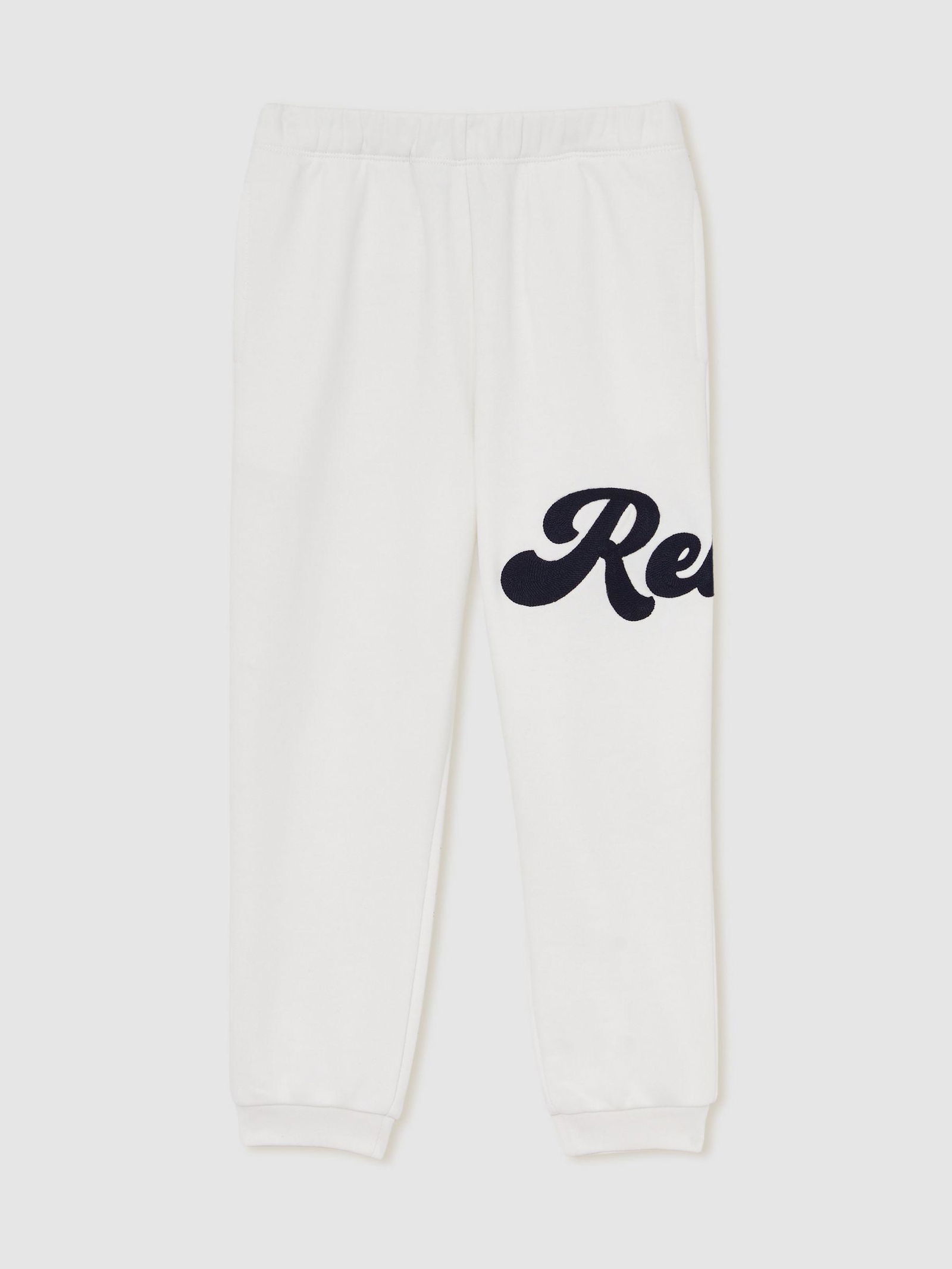 REISS Cotton-Blend Logo Script Joggers in White | endource