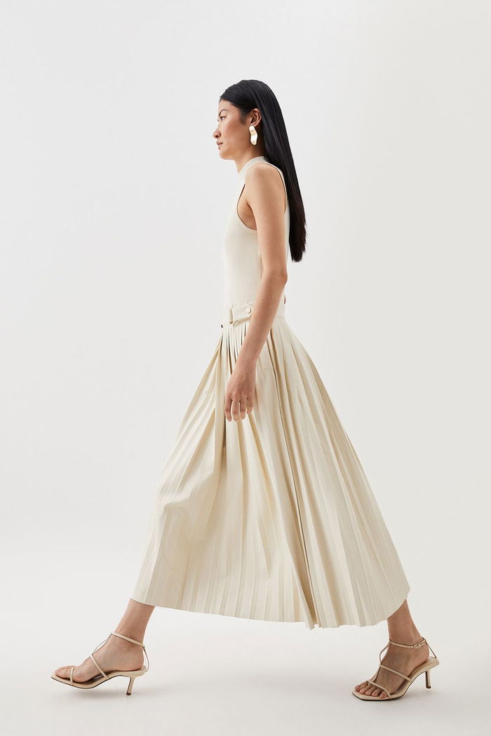 KAREN MILLEN Knitted Midi Dress With Pu Detailing | endource