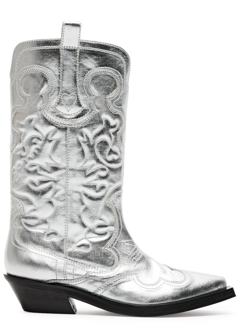 GANNI 50 Metallic Leather Cowboy Boots | Endource