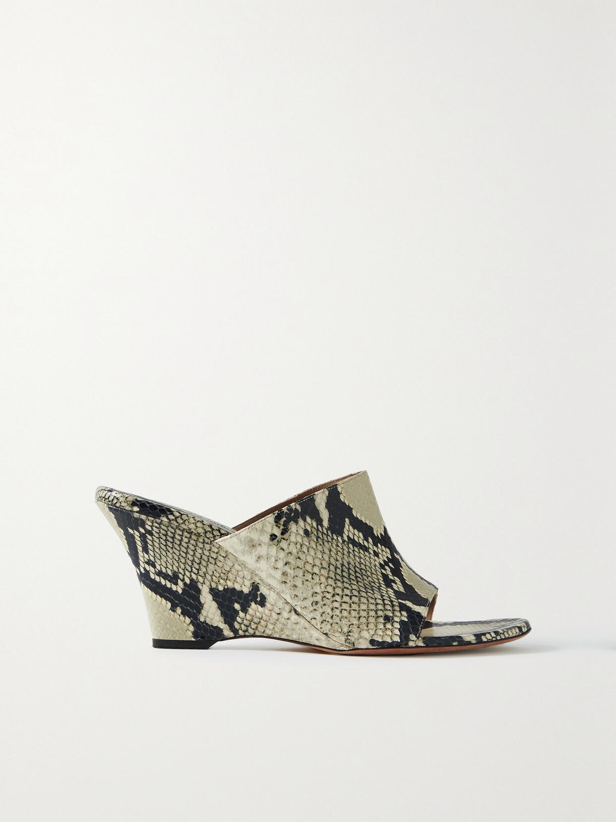 KHAITE Marion Snake-Effect Leather Mules in Animal print | endource