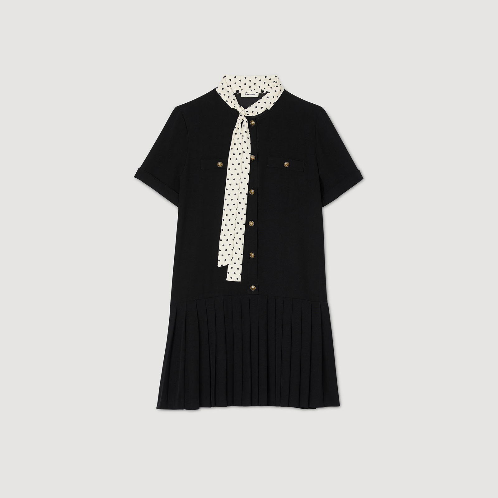 SANDRO Short Dress With Polka Dot Tie in Black | endource