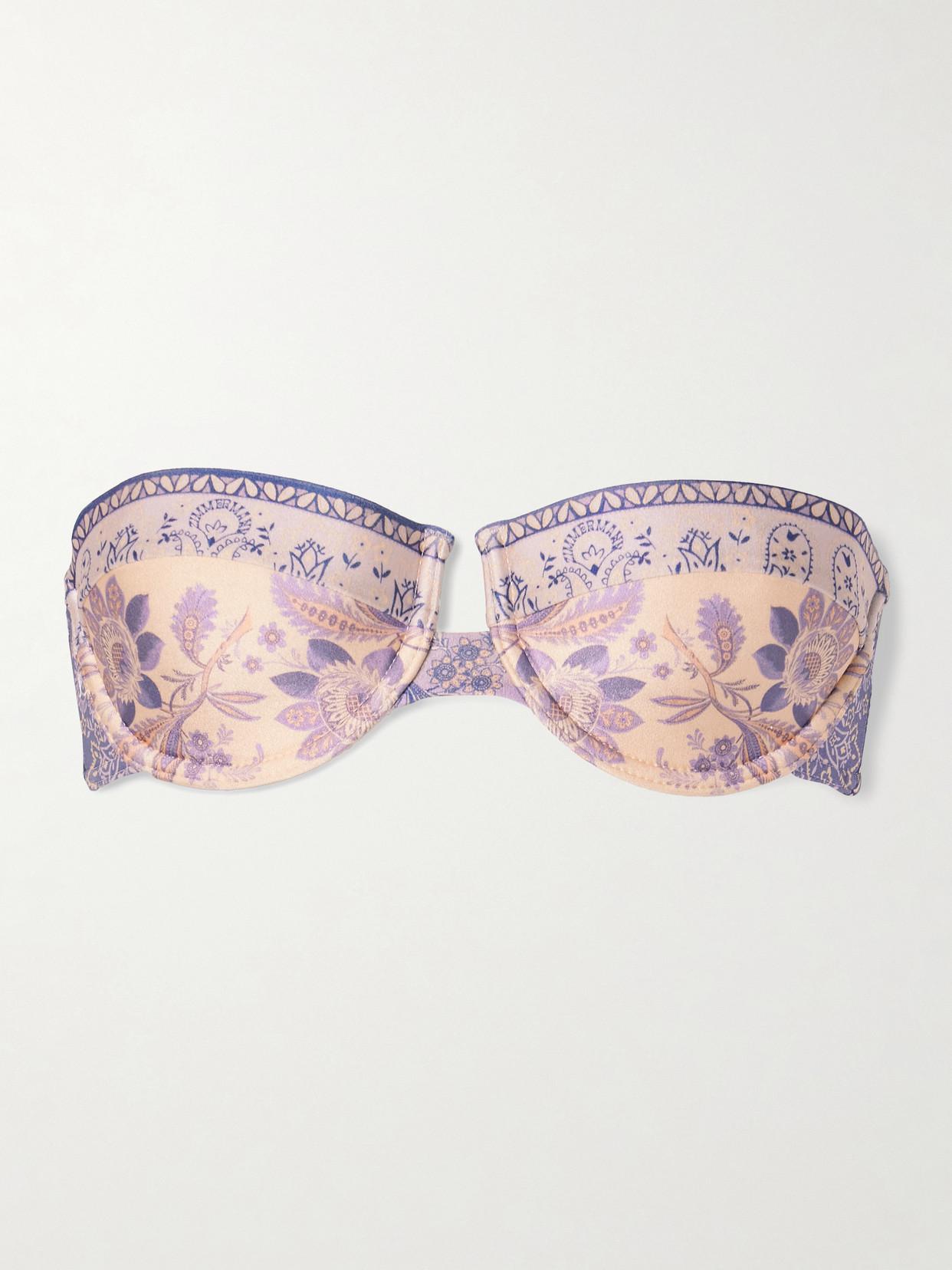 ZIMMERMANN Lucky Strapless Printed Underwired Balconette Bikini Top in ...