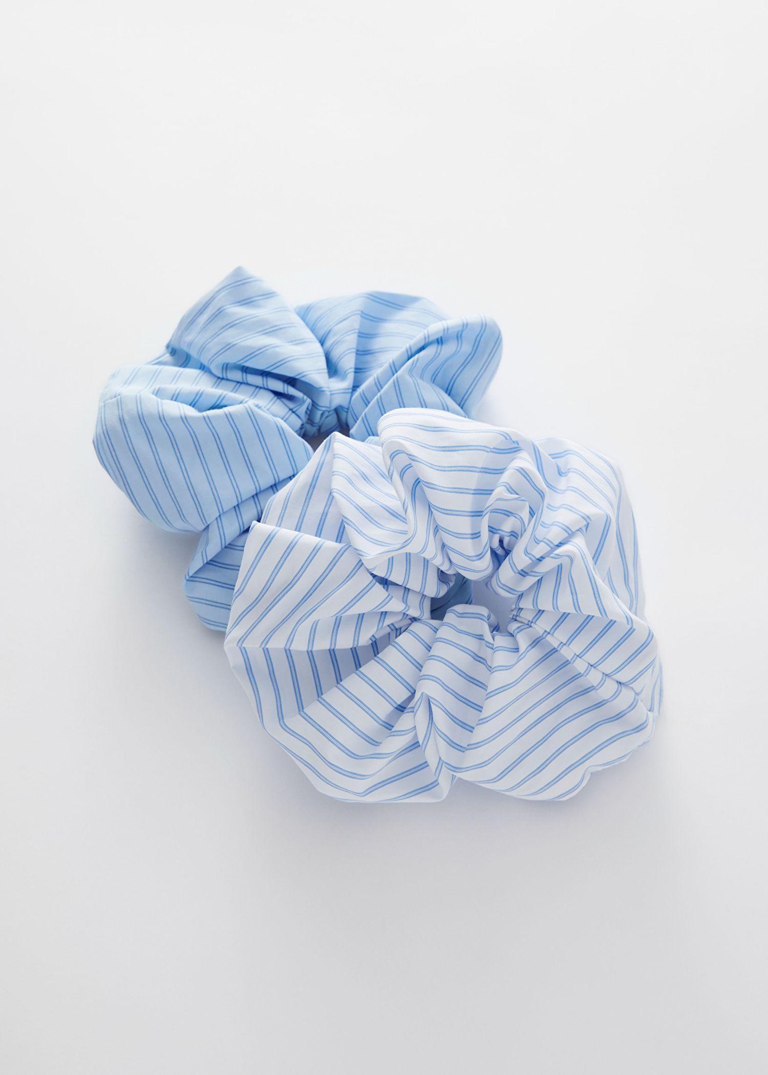 & OTHER STORIES Duo Extra-Large Striped Scrunchie Set in White/Blue | endource