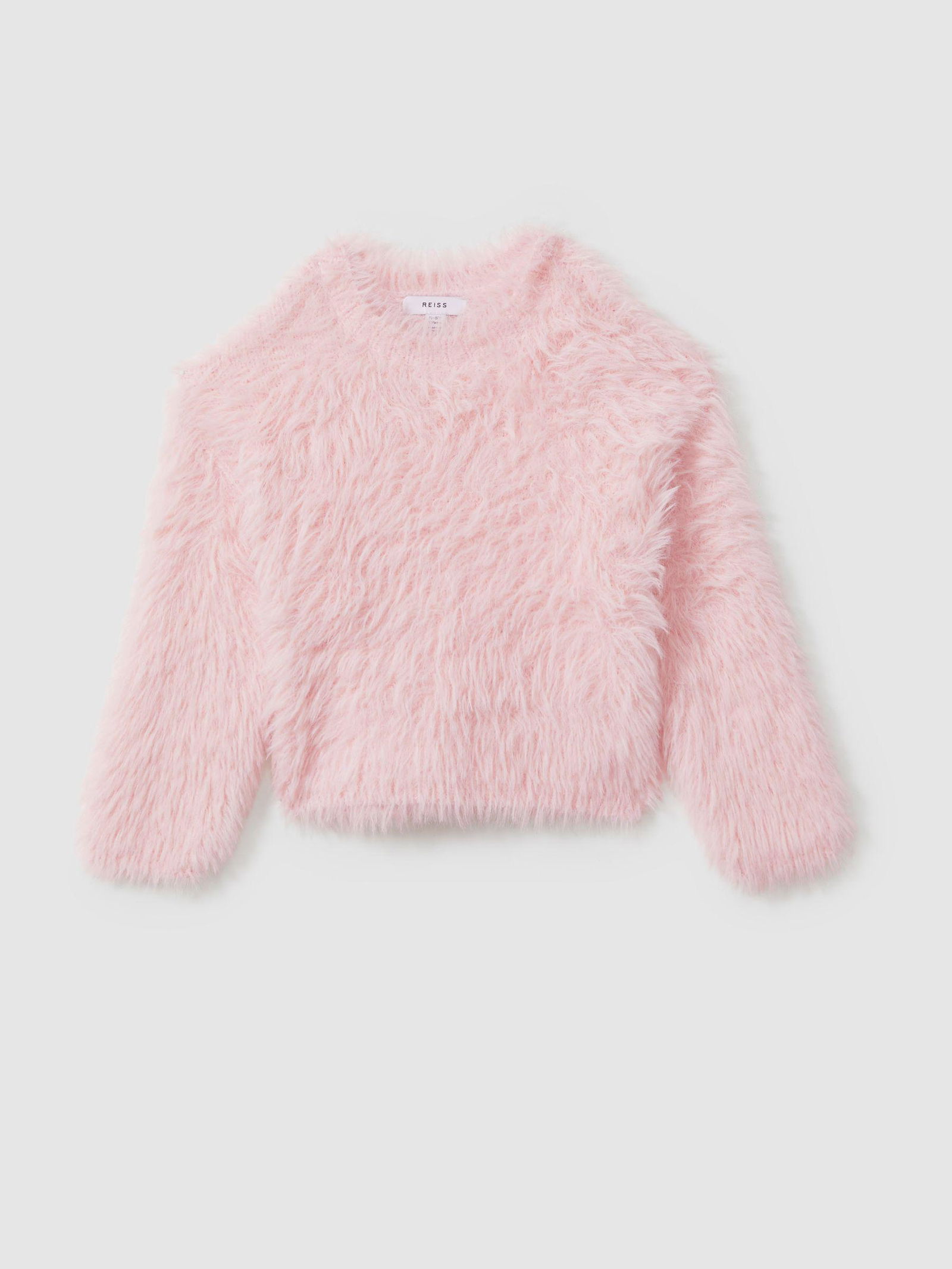 REISS Fluffy Crew Neck Jumper in Pink | endource