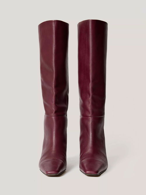 JIGSAW Bobbi Leather Knee High Boots, Burgundy | endource