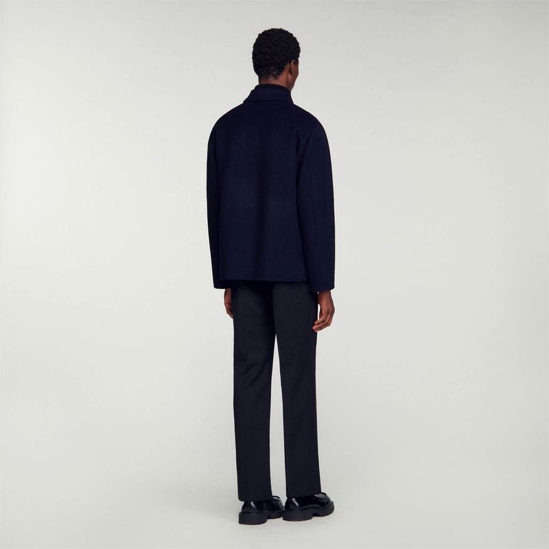 SANDRO Wool Jacket in Dark Navy | Endource