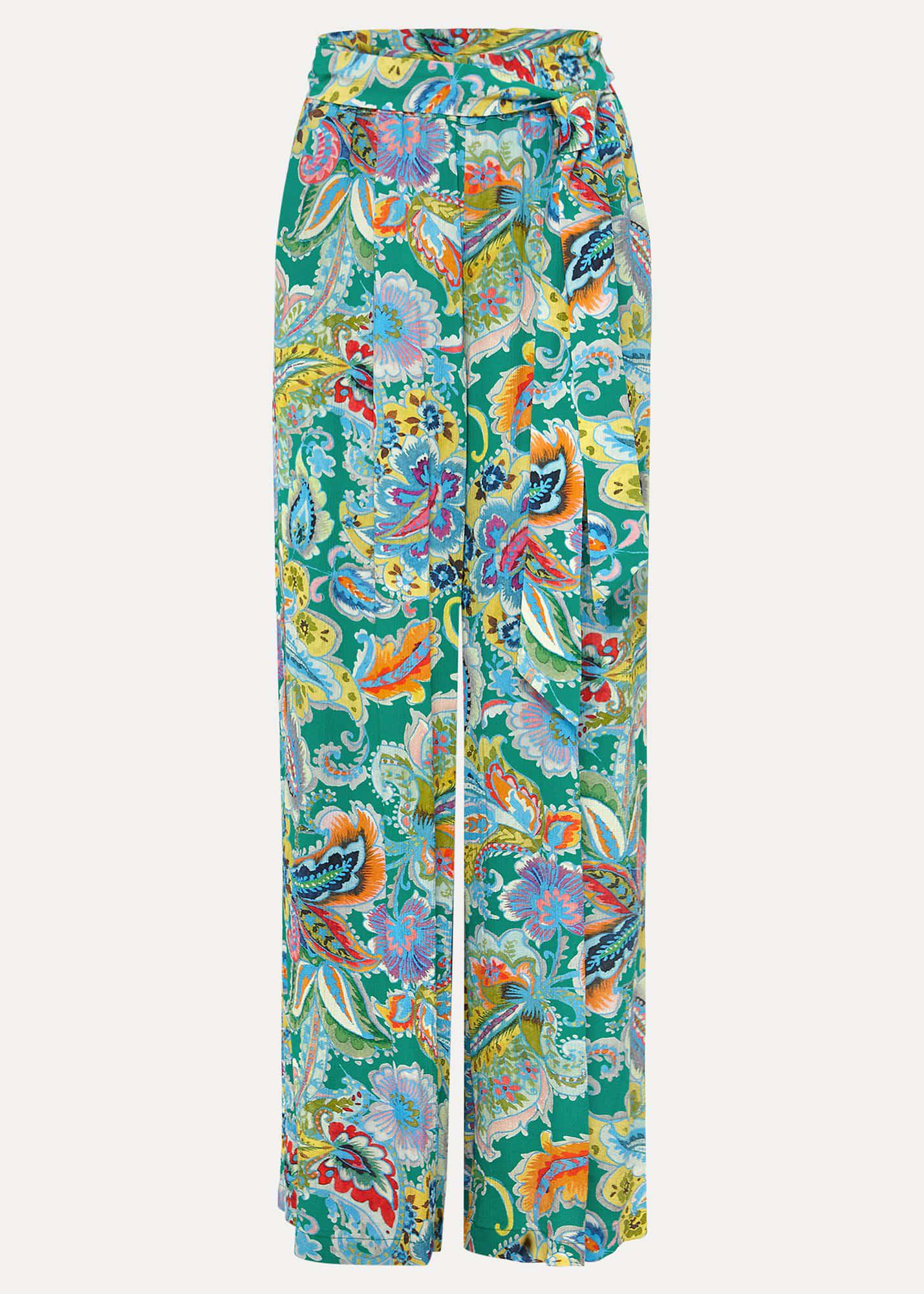 PHASE EIGHT Paisley Wide Leg Trousers in Green Multi | endource