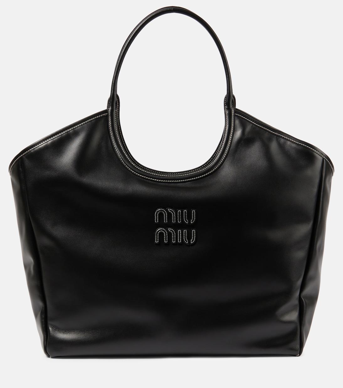 MIU MIU Ivy Leather Tote Bag in Black | Endource