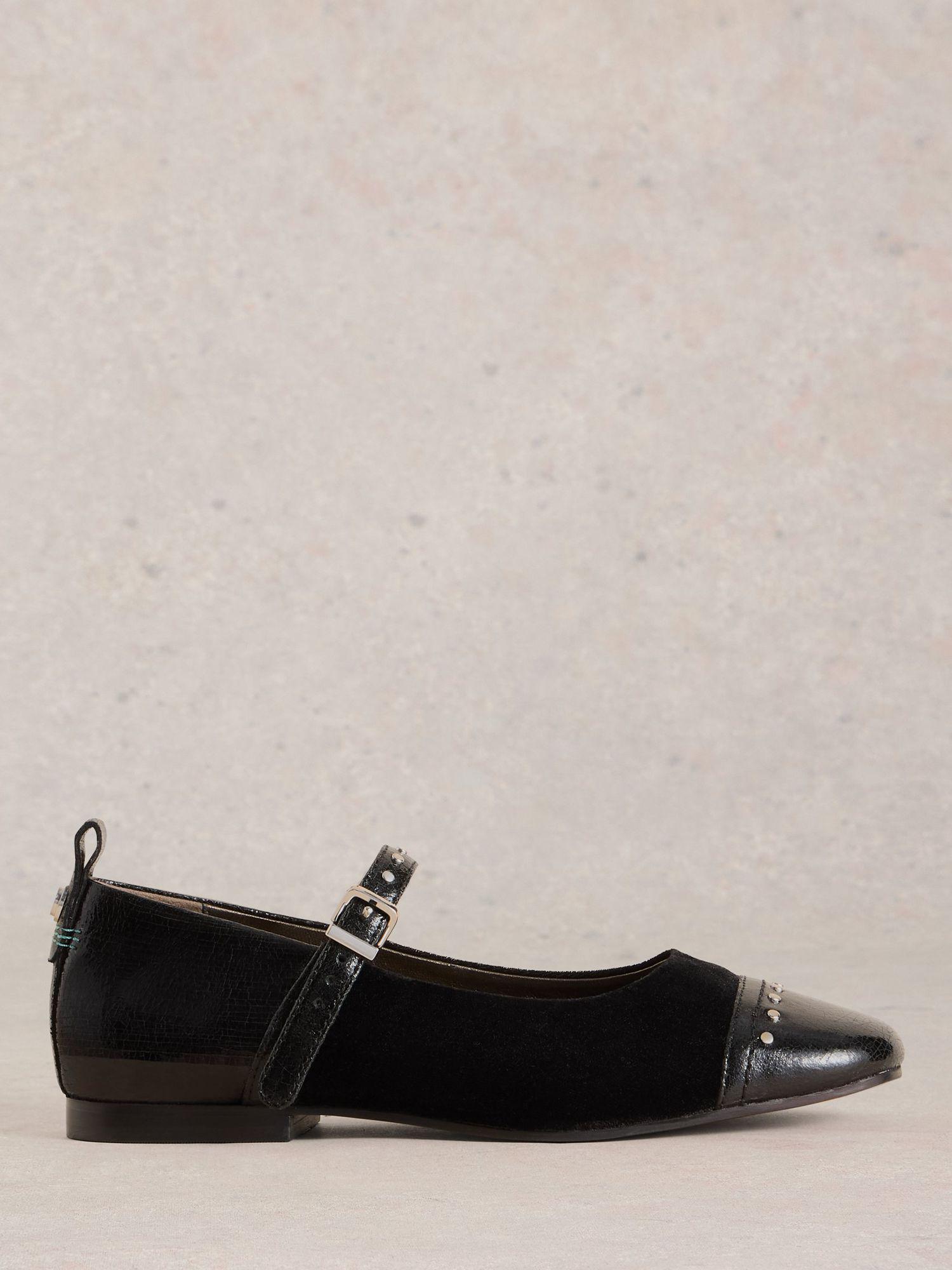 WHITE STUFF Loral Stud Detail Mary Janes in Pure Blk | endource