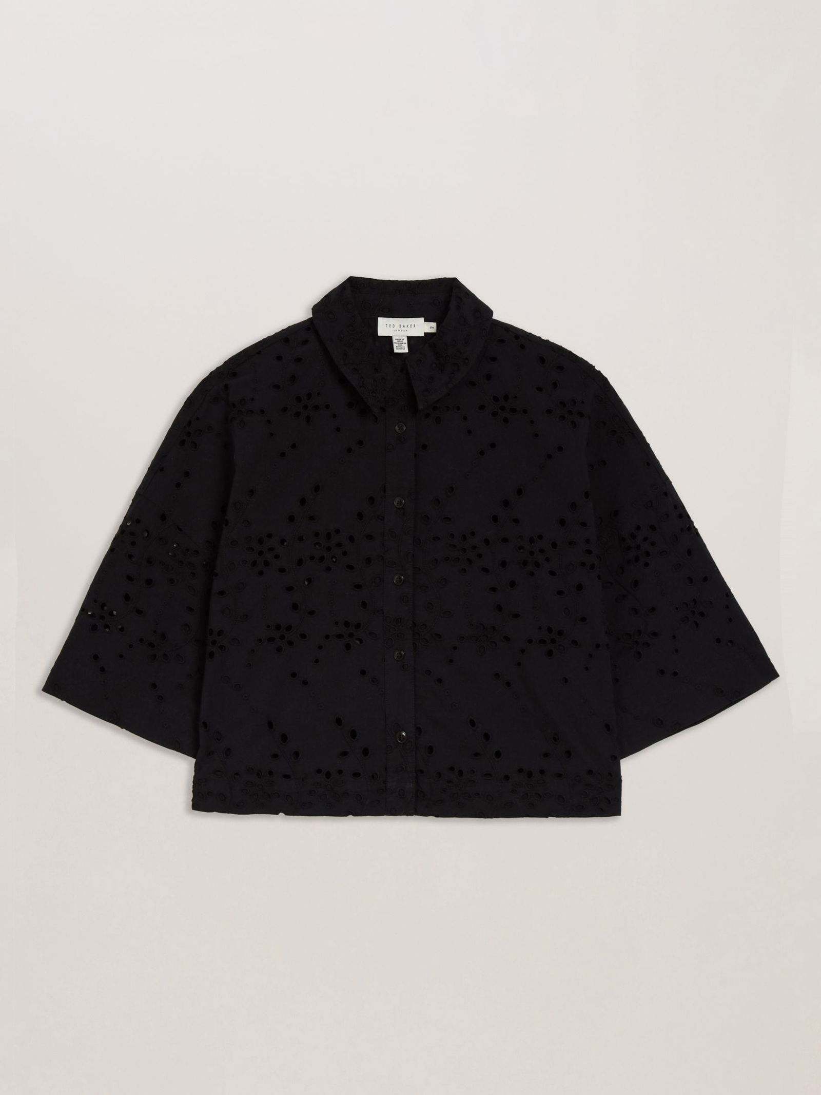 TED BAKER Kilkis Broderie Boxy Cropped Shirt in Black | endource