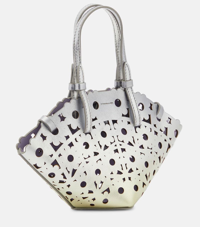 AQUAZZURA Daisy Mini Metallic Leather Basket Bag in Silver | endource
