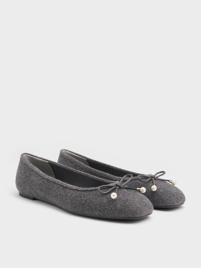 CHARLES & KEITH Barbara Felt Pearl-Bow Ballet Flats | endource