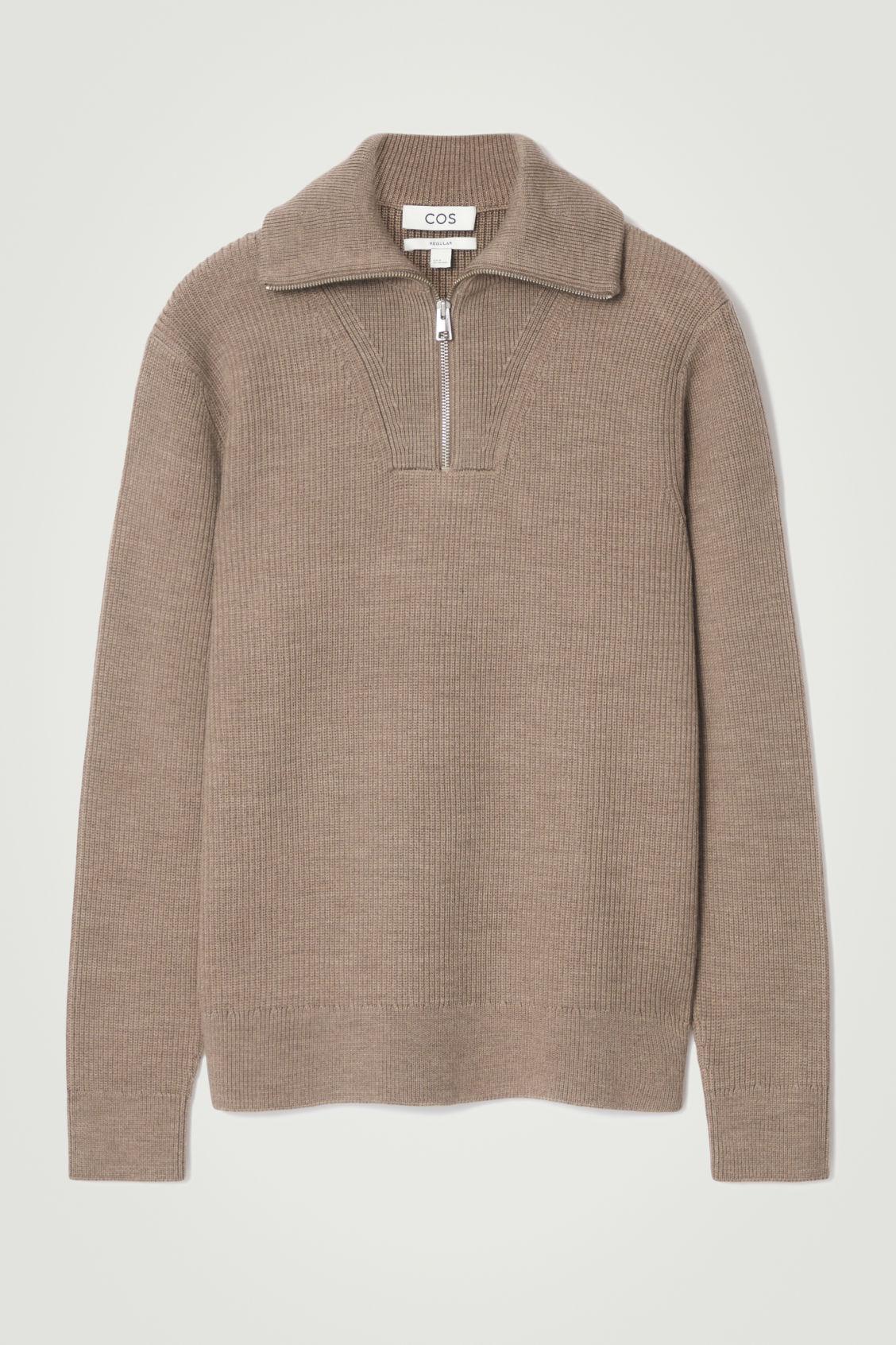 COS Merino Wool Half-Zip Jumper in BEIGE | endource